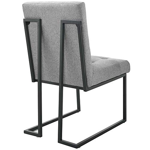 Modway Privy Stainless Steel Upholstered Fabric Dining Chair Set of 2, Black Light Gray