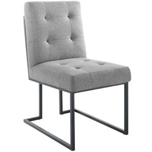 Modway Privy Stainless Steel Upholstered Fabric Dining Chair Set of 2, Black Light Gray