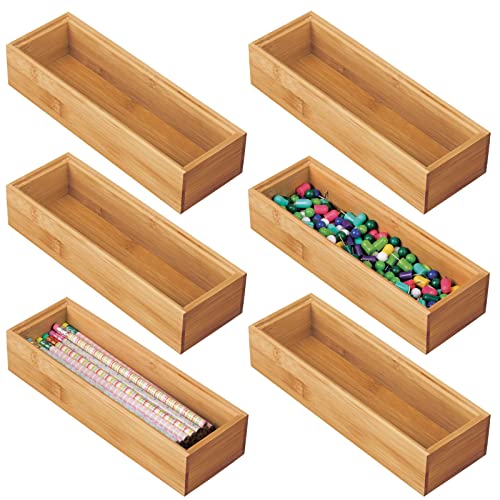 mDesign Wooden Bamboo Office Drawer Organizer Box Tray, Stackable Storage for Drawers, Cabinets, Shelves, Cubby, or Desktop, Hold Pens, Pencils, Supplies, Echo Collection, 6 Pack, Natural Wood Finish