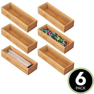 mDesign Wooden Bamboo Office Drawer Organizer Box Tray, Stackable Storage for Drawers, Cabinets, Shelves, Cubby, or Desktop, Hold Pens, Pencils, Supplies, Echo Collection, 6 Pack, Natural Wood Finish