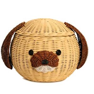 G6 COLLECTION Dog Rattan Storage Basket with Lid Decorative Bin Home Decor Hand Woven Shelf Organizer Cute Handmade Handcrafted Gift Art Decoration Artwork Wicker Puppy (Dog Head)