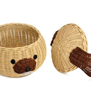 G6 COLLECTION Dog Rattan Storage Basket with Lid Decorative Bin Home Decor Hand Woven Shelf Organizer Cute Handmade Handcrafted Gift Art Decoration Artwork Wicker Puppy (Dog Head)