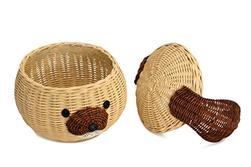 G6 COLLECTION Dog Rattan Storage Basket with Lid Decorative Bin Home Decor Hand Woven Shelf Organizer Cute Handmade Handcrafted Gift Art Decoration Artwork Wicker Puppy (Dog Head)