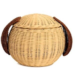 G6 COLLECTION Dog Rattan Storage Basket with Lid Decorative Bin Home Decor Hand Woven Shelf Organizer Cute Handmade Handcrafted Gift Art Decoration Artwork Wicker Puppy (Dog Head)