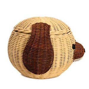 G6 COLLECTION Dog Rattan Storage Basket with Lid Decorative Bin Home Decor Hand Woven Shelf Organizer Cute Handmade Handcrafted Gift Art Decoration Artwork Wicker Puppy (Dog Head)