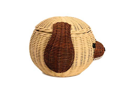 G6 COLLECTION Dog Rattan Storage Basket with Lid Decorative Bin Home Decor Hand Woven Shelf Organizer Cute Handmade Handcrafted Gift Art Decoration Artwork Wicker Puppy (Dog Head)