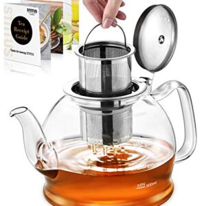 STNTUS Glass Teapot, 40 oz. / 1200 ml Teapot, Glass Tea Pot for Loose Tea, Glass Teapot with Infusers for Loose Tea, Tea Pot for Stove, Teapot with Stainless Steel Strainer, Teapot for 4-6 Cups