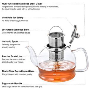 STNTUS Glass Teapot, 40 oz. / 1200 ml Teapot, Glass Tea Pot for Loose Tea, Glass Teapot with Infusers for Loose Tea, Tea Pot for Stove, Teapot with Stainless Steel Strainer, Teapot for 4-6 Cups