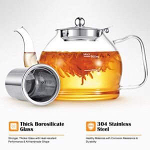 STNTUS Glass Teapot, 40 oz. / 1200 ml Teapot, Glass Tea Pot for Loose Tea, Glass Teapot with Infusers for Loose Tea, Tea Pot for Stove, Teapot with Stainless Steel Strainer, Teapot for 4-6 Cups