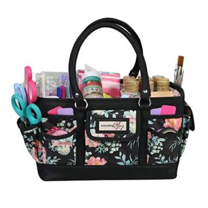 Everything Mary Black Floral Deluxe Store and Tote - Storage Art Caddy for Sewing & Scrapbooking - Craft Bag Organizer w/Handle for Supplies & Tools Organization for School, Medical, Office