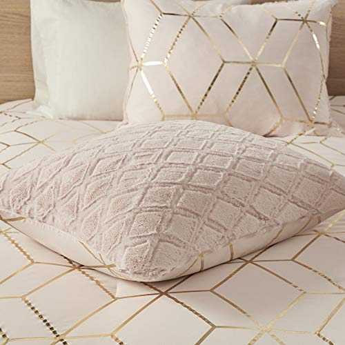 Intelligent Design Ainsley Comforter Set-Geometric Metallic Print to Faux Fur Reverse Trendy All Season Hypoallergenic Bedding, Matching Sham, Twin/Twin XL, Blush 2 Piece (ID10-1761)