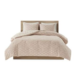 Intelligent Design Ainsley Comforter Set-Geometric Metallic Print to Faux Fur Reverse Trendy All Season Hypoallergenic Bedding, Matching Sham, Twin/Twin XL, Blush 2 Piece (ID10-1761)