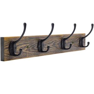 ibosins wall mounted coat rack, entryway hanging coat rack, metal wood coat rack with 4 black literary rustic hooks rail for coat, scarf, bag, towel, key, cap, cup, hat (brown)