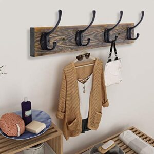 IBosins Wall Mounted Coat Rack, Entryway Hanging Coat Rack, Metal Wood Coat Rack with 4 Black Literary Rustic Hooks Rail for Coat, Scarf, Bag, Towel, Key, Cap, Cup, Hat (Brown)