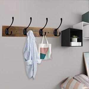 IBosins Wall Mounted Coat Rack, Entryway Hanging Coat Rack, Metal Wood Coat Rack with 4 Black Literary Rustic Hooks Rail for Coat, Scarf, Bag, Towel, Key, Cap, Cup, Hat (Brown)