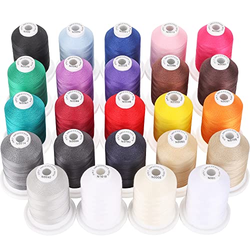 New brothread - 18 Options - Multi-Purpose 100% Mercerized Cotton Threads 50S/3 600M(660Y) Each Spool for for Quilting, Serger, Sewing and Embroidery - 24 Basic Colors