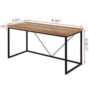 FOLUBAN Rustic Industrial Computer Desk,Wood and Metal Writing Desk, Vintage PC Table for Home Office, Oak 60 inch