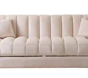 Legend Furniture Convertible Comfortable Sleeper Velvet Sofa Couch with Storage for for Living Room Bedroom Sofabed, 83'', Cream