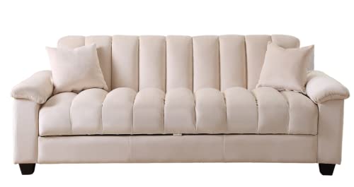 Legend Furniture Convertible Comfortable Sleeper Velvet Sofa Couch with Storage for for Living Room Bedroom Sofabed, 83'', Cream