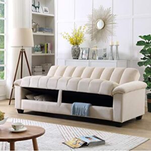 Legend Furniture Convertible Comfortable Sleeper Velvet Sofa Couch with Storage for for Living Room Bedroom Sofabed, 83'', Cream