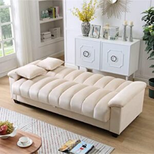 Legend Furniture Convertible Comfortable Sleeper Velvet Sofa Couch with Storage for for Living Room Bedroom Sofabed, 83'', Cream