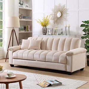 Legend Furniture Convertible Comfortable Sleeper Velvet Sofa Couch with Storage for for Living Room Bedroom Sofabed, 83'', Cream