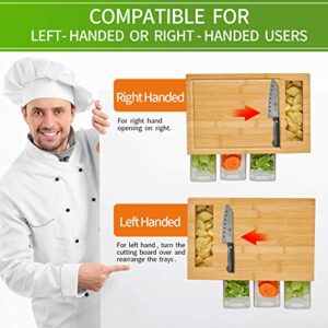 NOVAYEAH Bamboo Cutting Board with 4 Containers, Large Chopping Board with Juice Grooves, Easy-grip Handles & Food Sliding Opening, Carving Board with Trays for Food Storage, Transport and Cleanup