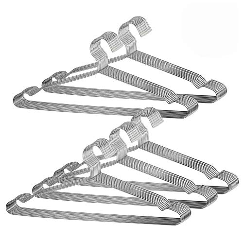 KINJOEK 50 Packs Wire Hangers for Clothes, 16.6" Heavy Duty Stainless Steel Wire Metal Clothes Hanger 3.2MM Thick Coat Closet Hangers for Dry and Wet Clothes, Underwear and Trousers