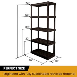 Oskar 5-Tier Storage Shelf, Interlocking Heavy Duty Shelving Unit, 750 lbs(‎18 x 36 x 73.8 inches), Multipurpose Organizer for Garage, Basement, Utility Shed, Workshop, Made in North America, Black