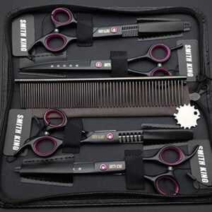 7.0 inches Professional Dog Grooming Scissors Set Straight & thinning & Curved & chunkers 4pcs in 1 Set (with Comb)