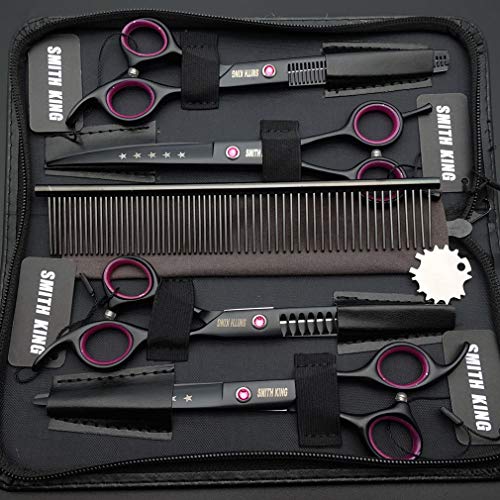 7.0 inches Professional Dog Grooming Scissors Set Straight & thinning & Curved & chunkers 4pcs in 1 Set (with Comb)