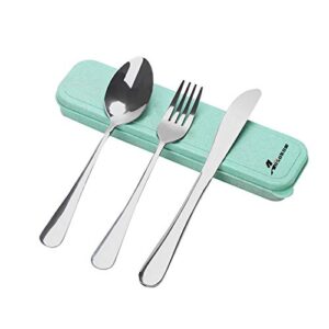 ansukow 4-piece travel utensils with case, 18/8 stainless steel reusable camping silverware set for lunch box, dorm, work, school, picnic