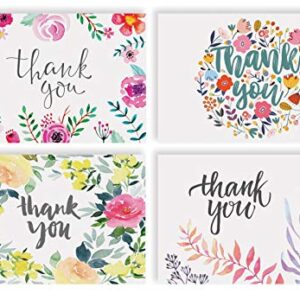 Thank You Cards with Envelopes (100 Pack), 4 Cover Designs, Blank Inside, by Better Office Products, All Occasions, Baby Showers, Graduation, and Weddings, Floral Collection, 100 Pack