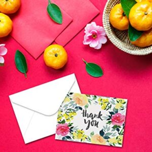 Thank You Cards with Envelopes (100 Pack), 4 Cover Designs, Blank Inside, by Better Office Products, All Occasions, Baby Showers, Graduation, and Weddings, Floral Collection, 100 Pack