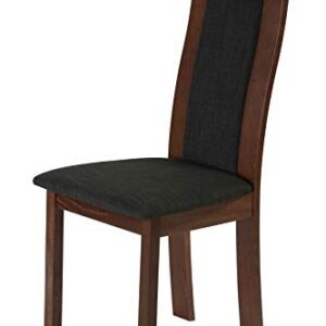 Cortesi Home Tia Walnut Finish Dining Chair in Charcoal Fabric, Set of 2, Brown