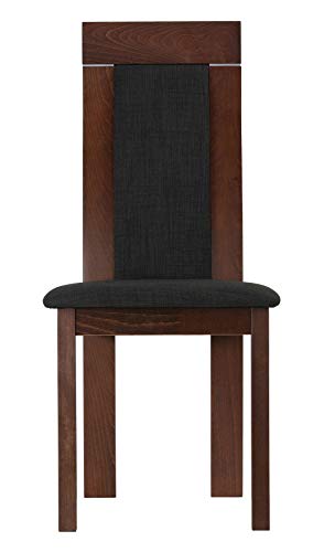 Cortesi Home Tia Walnut Finish Dining Chair in Charcoal Fabric, Set of 2, Brown