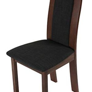 Cortesi Home Tia Walnut Finish Dining Chair in Charcoal Fabric, Set of 2, Brown