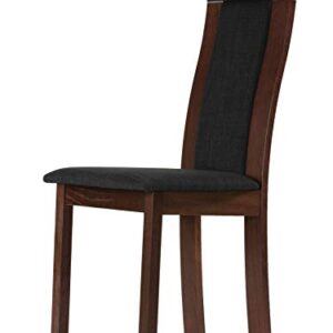 Cortesi Home Tia Walnut Finish Dining Chair in Charcoal Fabric, Set of 2, Brown