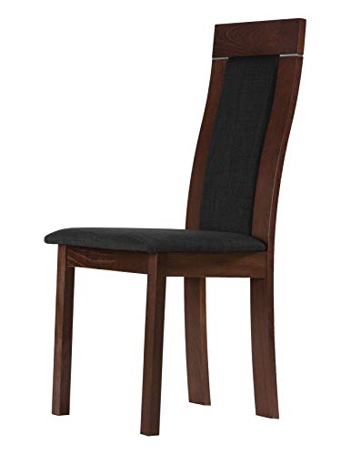 Cortesi Home Tia Walnut Finish Dining Chair in Charcoal Fabric, Set of 2, Brown