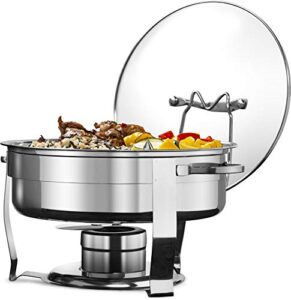 kook stainless steel chafing dish buffet set, with glass viewing lid and built-in lid holder, round food warming tray, for parties, dinners and catering, 4.5 qt