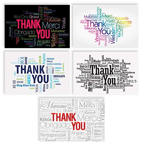 Better Office Products Thank You Cards with Envelopes (100 Pack), 5 Cover Designs, Blank Inside, All Occasions, Baby Showers, Graduation, and Weddings, Modern Global Collection, 100 Pack