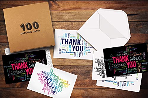 Better Office Products Thank You Cards with Envelopes (100 Pack), 5 Cover Designs, Blank Inside, All Occasions, Baby Showers, Graduation, and Weddings, Modern Global Collection, 100 Pack