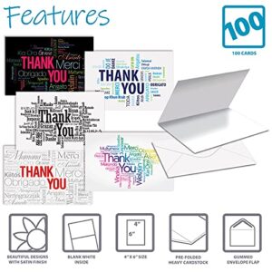 Better Office Products Thank You Cards with Envelopes (100 Pack), 5 Cover Designs, Blank Inside, All Occasions, Baby Showers, Graduation, and Weddings, Modern Global Collection, 100 Pack