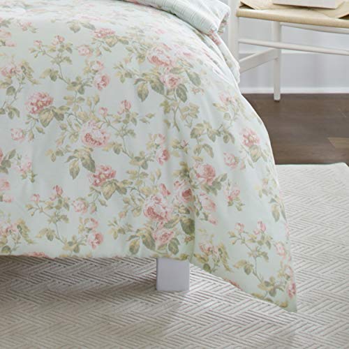 Laura Ashley Home - King Comforter Set, Reversible Cotton Bedding, Includes Matching Shams with Bonus Euro Shams & Throw Pillows (Madelynn Pastel Blue, King)