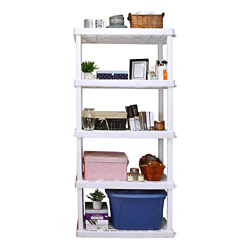 Oskar 5-Tier Storage Shelf, Interlocking Heavy Duty Shelving Unit, 750 lbs (340 kg) Capacity, Multipurpose Organizer for Garage, Basement, Utility Shed, Workshop, Made in North America, White