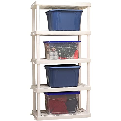 Oskar 5-Tier Storage Shelf, Interlocking Heavy Duty Shelving Unit, 750 lbs (340 kg) Capacity, Multipurpose Organizer for Garage, Basement, Utility Shed, Workshop, Made in North America, White