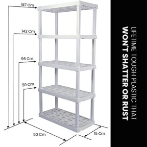 Oskar 5-Tier Storage Shelf, Interlocking Heavy Duty Shelving Unit, 750 lbs (340 kg) Capacity, Multipurpose Organizer for Garage, Basement, Utility Shed, Workshop, Made in North America, White