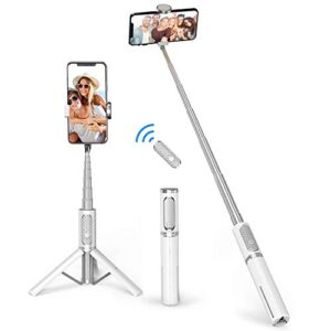 atumtek bluetooth selfie stick tripod, extendable 3 in 1 aluminum selfie stick with wireless remote and tripod stand 270 rotation for iphone 13/12/11 pro/xs max/xs/xr/x, samsung and smartphone white