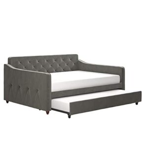 novogratz vintage upholstered full twin trundle set, grey daybed, gray velvet