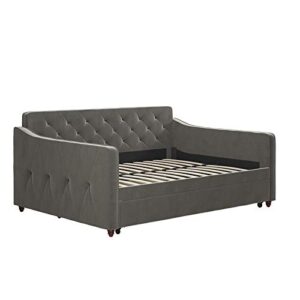 Novogratz Vintage Upholstered Full Twin Trundle Set, Grey Daybed, Gray Velvet